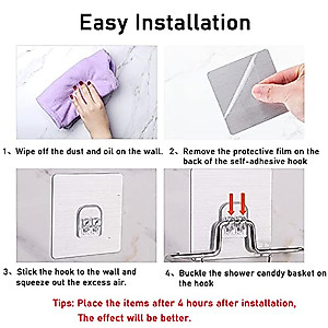 4pcs Shower Caddy Adhesive Sticker Hook Mount for Shower Caddy Basket Bathroom Shelf Soap Dish Holder Kitchen Sink Caddy Replacement Adhesive Hooks (Silver 4pack) (Transparent)