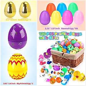 120 Pcs Prefilled Easter Eggs with Toys Inside, Pre Filled Plastic Easter Eggs Bulk for Easter Egg Hunt Supplies, Easter Party Favors, Easter Basket Stuffers Filler, Pre Stuffed Easter Eggs for Kids