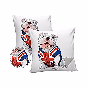 Vandarllin Outdoor Throw Pillows Covers 18X18 Set of 2 Waterproof Cute Dog Decorative Zippered Lumbar Cushion Covers for Patio Furniture, Union Jack Red and Blue