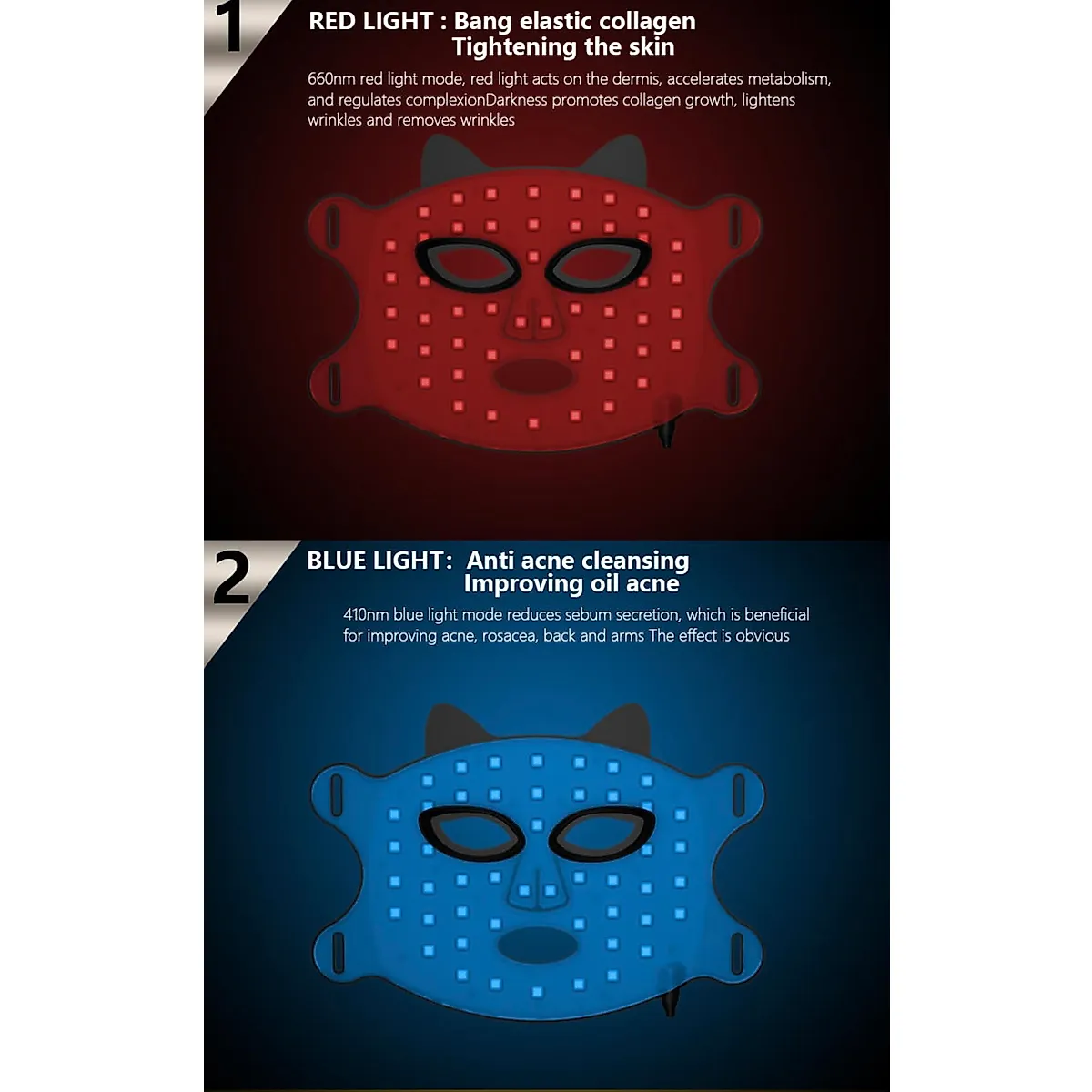 ReNew You Essentials Red Light Therapy For Face, multiple colors LED Face Mask Light Therapy, Red Light Therapy Mask Skin Care At Home Use