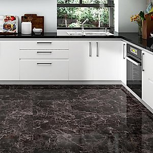 WESTICK Black Marble Peel and Stick Floor Tile Bathroom 12" x 12" Vinyl Stick on Floor Tiles Peel and Stick Waterproof Flooring Peel and Stick Tiles for Floor Washable Bedroom Vinyl Flooring 20 PCS