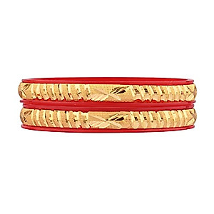 Efulgenz Traditional Bridal Red Acrylic Indian Wedding Bangles Gold Tone Engraved Glossy Bracelet Bangle Jewelry for Women (4 Pcs) Size 2.8