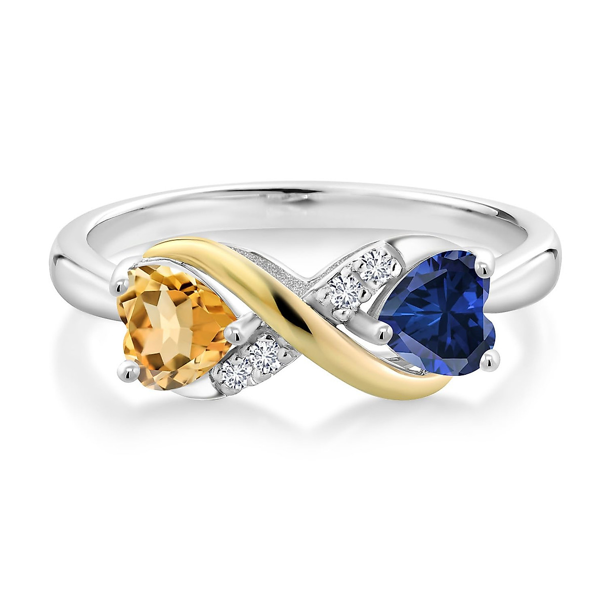 Gem Stone King 925 Silver and 10K Yellow Gold Yellow Citrine Blue Created Sapphire and White Lab Grown Diamond Ring (1.00 Cttw, Gemstone Birthstone, Available In Size 5, 6, 7, 8, 9)