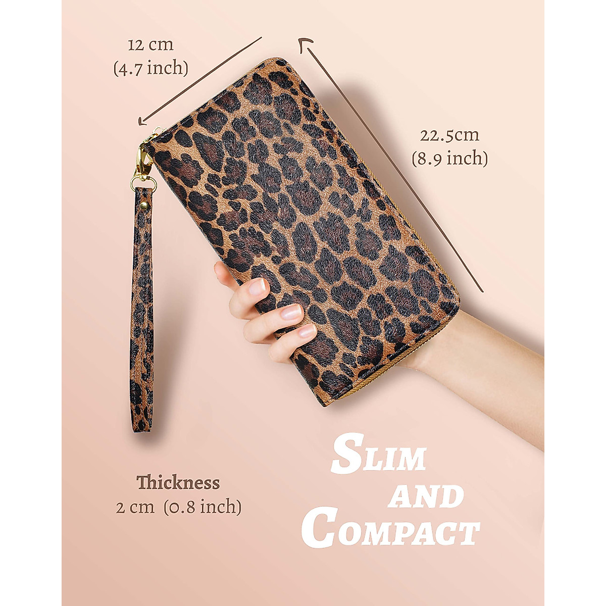 Yarnic Leopard Wallet-Wallet for Women with Credit Card Holder Money Pockets Wristlet Band Wallet Case Coin Money Clip Woman Purse with RFID Blocking Large Capacity with Zipper Cheetah Wallet