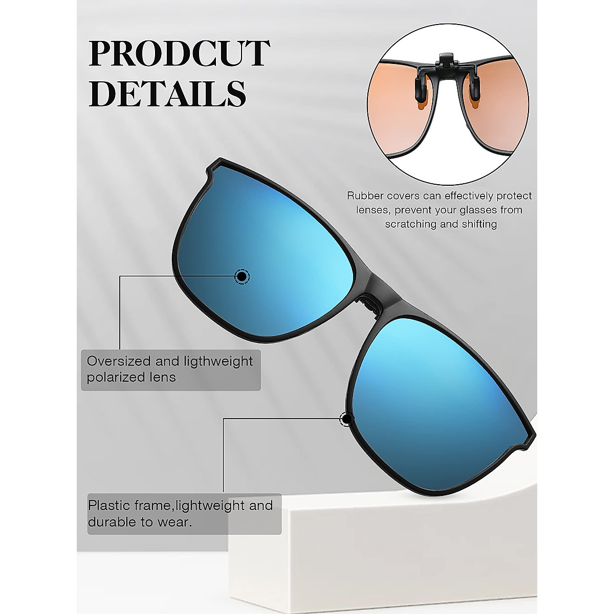 Frienda 3 Pair Oversize Polarized Clip-on Sunglasses Large Anti-glare TR90 Frame Flip up Driving Glasses for Women Men (Yellow)