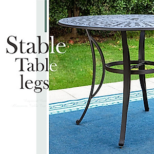 PHI VILLA Cast Aluminum High Bar Dining Set for 6 Person, 7 Piece Outdoor Patio Set with 54" Dia Cast-Top Aluminum Table(2.1" Umbrella Hole) and 6 Outdoor Swivel Bar Stool Chairs with Seat Cushions