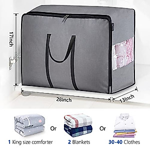MISSLO Water Resistant Thick Over Size Storage Bag, Folding Organizer Bag, Under Bed Storage, College Carrying Bag for Bedding Comforters, Blanket, Clothes (Grey)