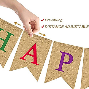 Rainlemon Burlap Happy Purim Banner Rustic Jewish Carnival Holiday Mantle Fireplace Decoration