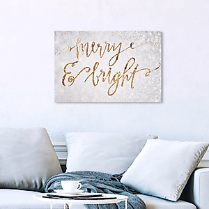 Wynwood Studio Holiday and Seasonal Wall Art Canvas Prints 'Merry & Bright' Christmas Home Décor, 24" x 16", Gray, Gold