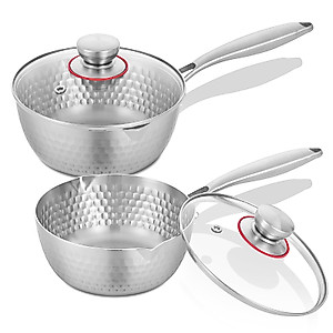 INQIBEE 1.5-2.5 QT Tri-ply Stainless Steel Saucepan Set of 2,lnduction Cooking Sauce Pots with Lids,Heavy Duty,Dishwasher and Oven Safe.