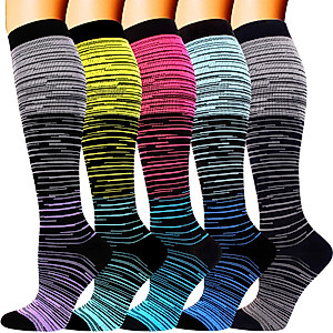 Double Couple 5 Pairs Wide Calf Compression Socks for Men Women Extra Plus Size Knee High Support 20-30