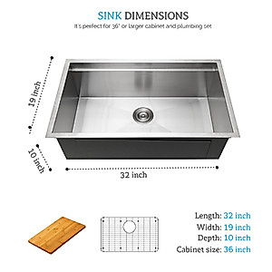 KABCO ZR-LEDGE 32 Inch Station Single Bowl 16 Gauge Stainless Steel Kitchen Sink Work Station Undermount Package 32 inch Wide 10 inch deep 304SS K-SS0RLE32-PKG