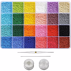 BALABEAD 2mm Size Almost Uniform Glass Seed Beads About 21600pcs Opaque Colors Seed Beads 12/0 Small Craft Beads 2mm Round Glass Seed Beads for Jewelry Making(About 900pcs/Color, 24 Colors)