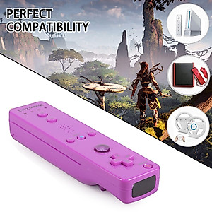 Dliaonew 2 Psck Remote Controller Build in Motion Plus and Nunchuck for Wii/Wii U, Gamepad with Silicone Case and Wrist (Purple and Pink)