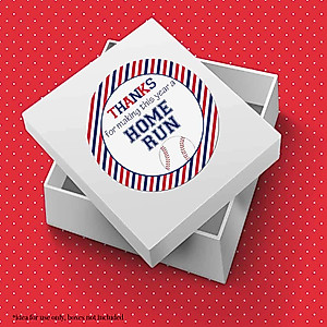Baseball Home Run Sports Themed Teacher Appreciation Thank You Sticker Labels, 40 2" Party Circle Stickers by AmandaCreation, Great for Envelope Seals & Gift Bags