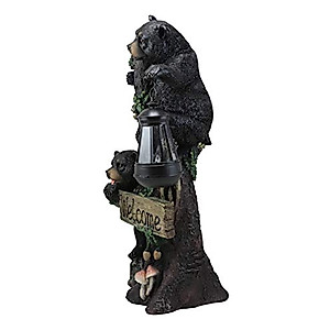 Ebros Climbing Black Bear Cubs Garden Light Statue Figurine Solar LED Lantern Light Welcome Sign Guest Greeter Decor for Patio Poolside Garden Home