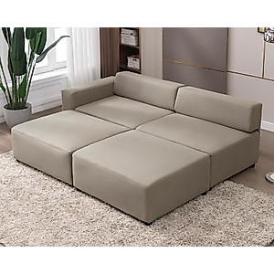 BALUS 113''Sectional Sofa L Shaped Sleeper of Convertible, Modular Sectional Sofa, Convertible Sectional Sofa with Ottoman for Living Room, W113*D64*H26, Beige