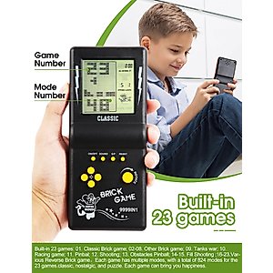 HLF 3.5-inch Large Screen Retro Brick Game Console for The 80s/90s Build in Block Game Racing/Tank Game Built-in 23 Classic Games Nostalgic Puzzle Children's Game Console (Black)