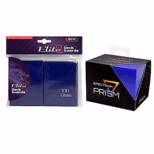BCW Spectrum Blue Deck Case with 100 Glossy Elite2 Sleeves | 100-Card MTG Commander Deck Box | TCG Deck Storage for Magic the Gathering, Lorcana
