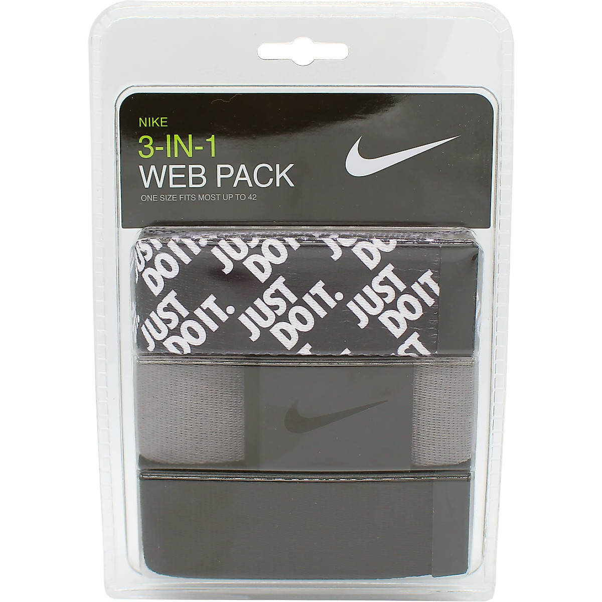 Nike Golf Men's 3-in-1 Web One-Size-Fits-Most Belts, Black/Gray/Just Do It