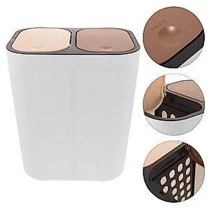 VOSAREA Dual Compartment Trash Can, Double Garbage Can Recycling Bin with Press-Open Lid Sorting Trash Can Plastic 2 Dry and Wet Classified Wastebasket for Kitchen Waste Container