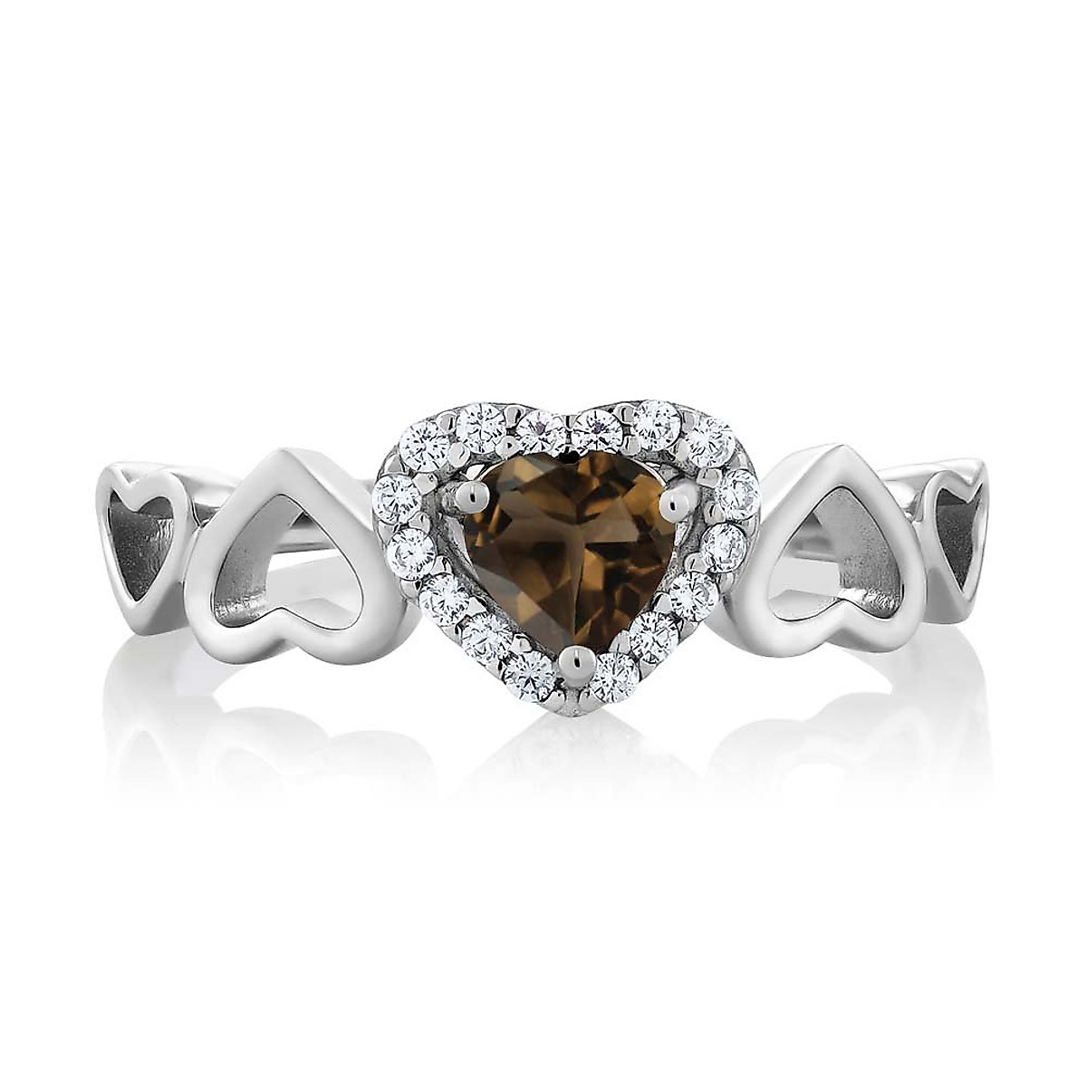 Gem Stone King 0.60 Ct Heart Shape Brown Smoky Quartz 925 Sterling Silver Ring (Size 6)