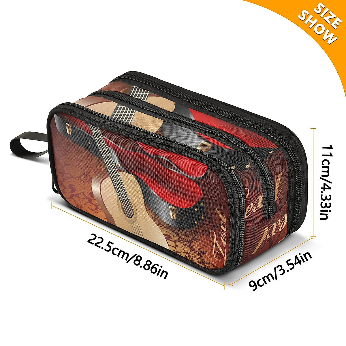 Emelivor Musical Guitar Pencil Case Big Capacity Pencil Pouch Pencil Bags with Zipper Pencil Box for Girls Teens Kids Boys Adults Students Office School Supplies Pen Case Organizer