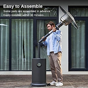 EAST OAK 48,000 BTU Patio Heater for Outdoor Use With Round Table Design, Double-Layer Stainless Steel Burner and Wheels, Outdoor Patio Heater for Home and Commercial, Gray, 31.9 x 31.9 x 86.6 inches