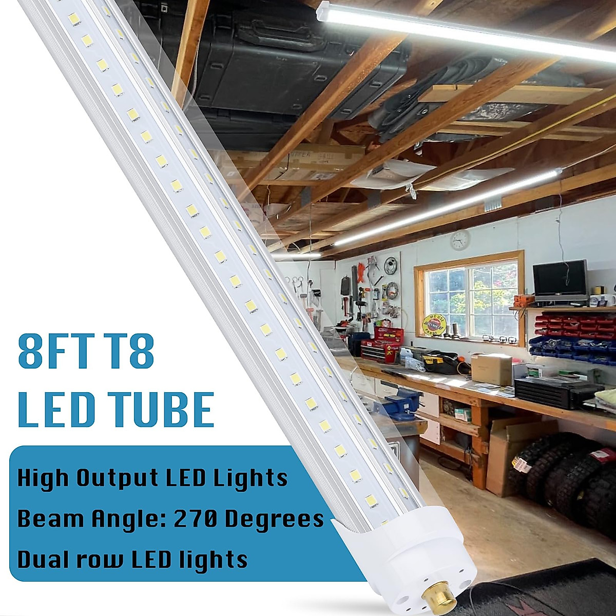8FT LED Shop Light Fixture - 150W 19000LM, 5000K-5700K Daylight, 96'' T8 Integrated V Shape Fluorescent Tube Lights, High Output Bulbs for Garage Warehouse Workshop,Linkable Plug and Play (Pack-10pcs)