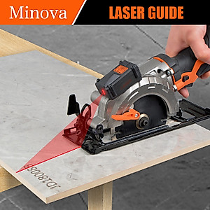 MINOVA Cordless Circular Saw, 20V 4-1/2'' Handiness Mini Circular Saw, Compact Circular Saw with 4.0 Ah Lithium Battery, Fast Charger, Laser &Parallel Guide, 3 Multifunction Cutting Blades
