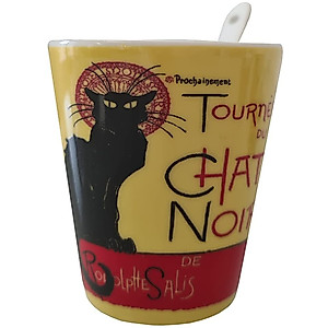 World-Accents Paris Eiffel Tower and Chat Noir Espresso Cups with Spoons in Gift Box, Set of 4 Assorted Styles