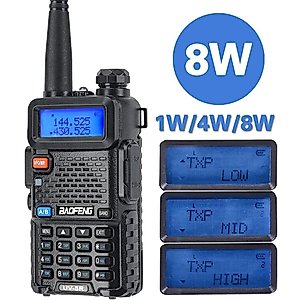 BAOFENG UV-5R 8W Dual Band VHF/UHF Two Way Radio Long Communication Range Walkie Talkie with More 3800mAh Battery,USB Programming Cable,Hand Mic,TL771 Antenna,Acoustic Tube Surveillance Earphone