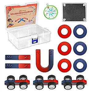 MakerFocus Science Magnet Kits for Kids:Educational Magnet Science Projects STEM Magnets Experiment Tools Physics Lab Magnet Kits Includes Bar/Ring/Horseshoe/Compass/Magnetic Iron Powder, White
