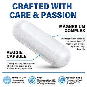 Magnesium Complex Supplement 8 Forms, 500mg Magnesium Glycinate, Malate, Citrate, High Absorption Mg for Calm, Sleep, Mood & Healthy Muscle, Pack of 2, Total 120 Vegan Capsules