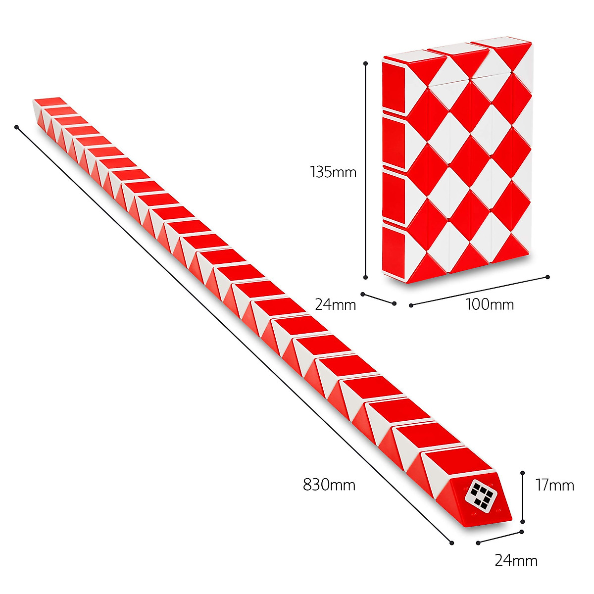 CUBIDI® Magic Snake Cube | Fidget Snake Toy for Kids | Travel Toys for Kids Ages 4-8 | Great Gift for Boys and Girls Birthday, Christmas, Stocking Stuffers - 48 Blocks | 0.9 inch x 0.7 inch | Red