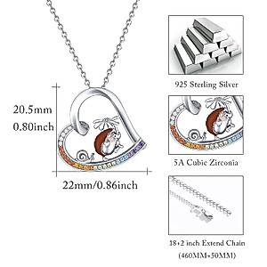 OHAYOO Hedgehog Heart Necklace 925 Sterling Silver Hedgehog Pendant Necklace Cute Animal Jewelry Gift for Women Girls
