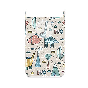 ElliTarr Hanging Laundry Hamper Bag Over the Door Wall Large Dirty Clothes Hamper with Stainless Steel Hooks 29.5X20inch 2Pack Cute Dinosaur Beige