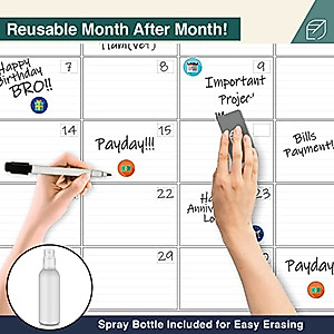 Large Dry Erase Calendar - 36”x48” Undated Erasable Monthly Calendar- Laminated Wall Calendar For Home And Office Organization
