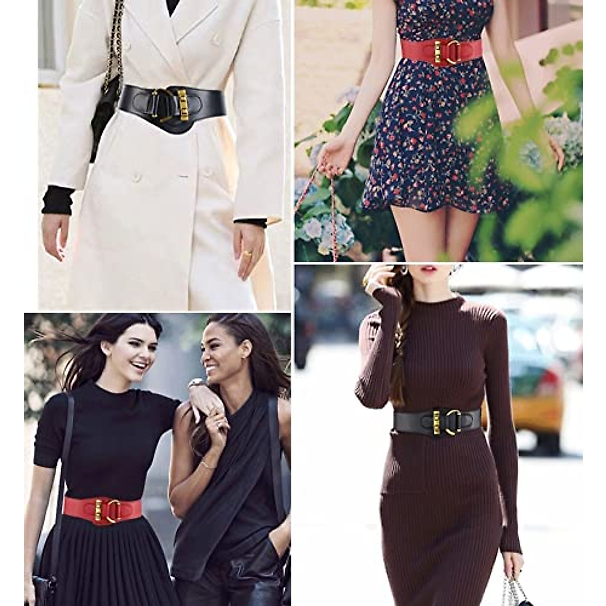 Toptim Womens Elastic Waist Belt Vintage Leather Wide Waistband (Waist 25-35", Black)