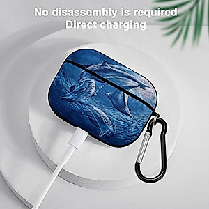 Ocean Dolphin Jumping Pattern Airpods Pro Case Bluetooth Fashion Portable Shockproof and Anti-Scratch Headphone Charging Case Protective Case for Airpods Pro with Keychain Chain Gift Unisex
