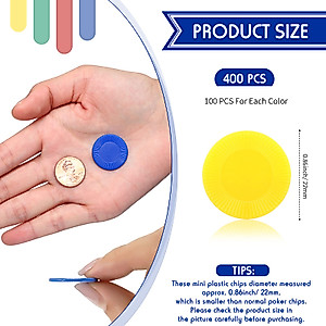 Skylety 400 Pieces Plastic Poker Chips Game Chips 4 Colors Counter Card for Kids Game Playing Learning Math Counting Bingo Game Blank Chips Card for Kids Reward, 0.86 Inch (Red, Blue, Green, Yellow)