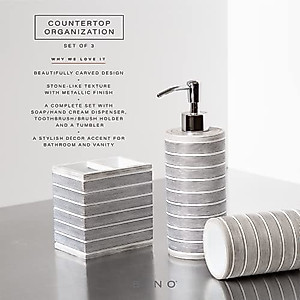 BINO Bathroom Accessories Set - Grey | Soap Dispenser | Toothbrush Holder | Tumbler | 3-Piece Bathroom Organizer Countertop Set | Bathroom Decor | Home Decor | Bathroom Set