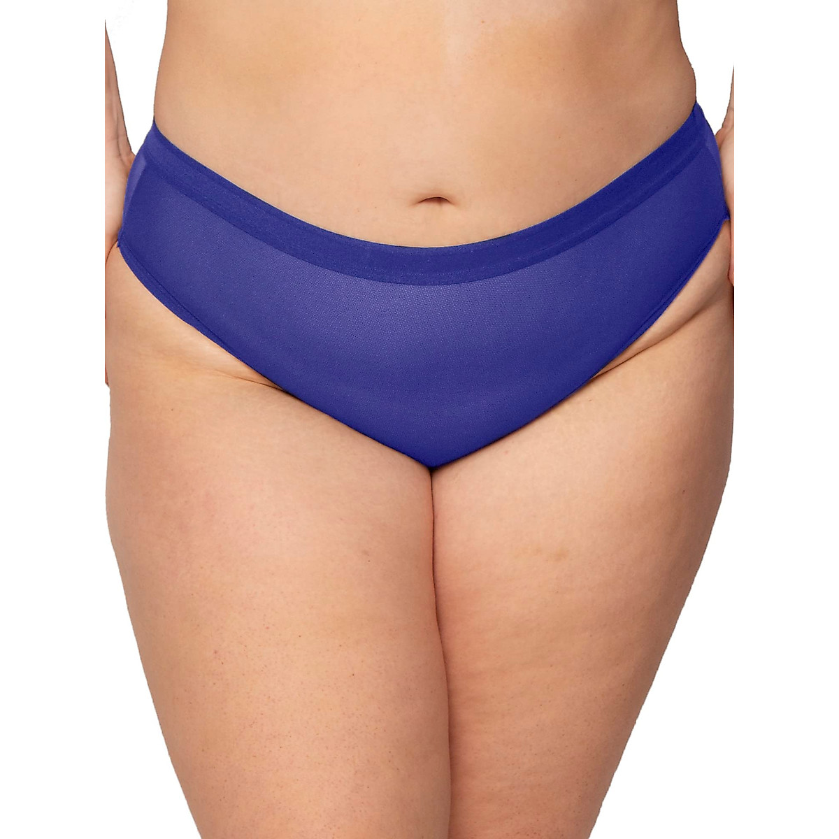 Curvy Couture Women's Size No Show Sheer Mesh High Cut Brief-Panty, Cosmic Blue, Medium Plus