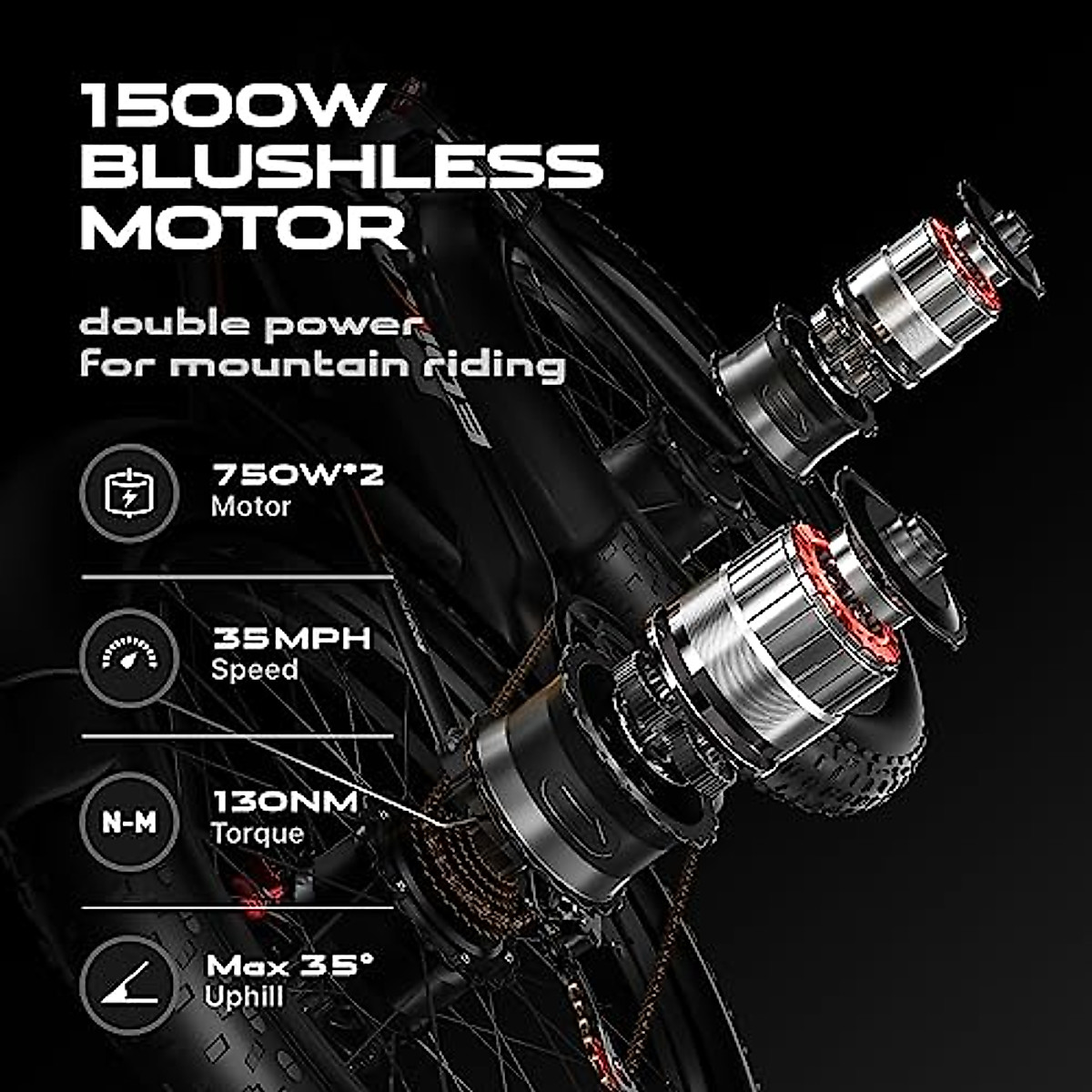EDIKANI Electric Mountain Bike 26'' Dual Motor 1500W 48V 18A Ebike for Adult, 35mph 32 Mileage Pedal Assist 70 Miles Electric Moped, 35° Uphill Hydraulic Brake Fat Tire E Bicycles for Hilly Terrain