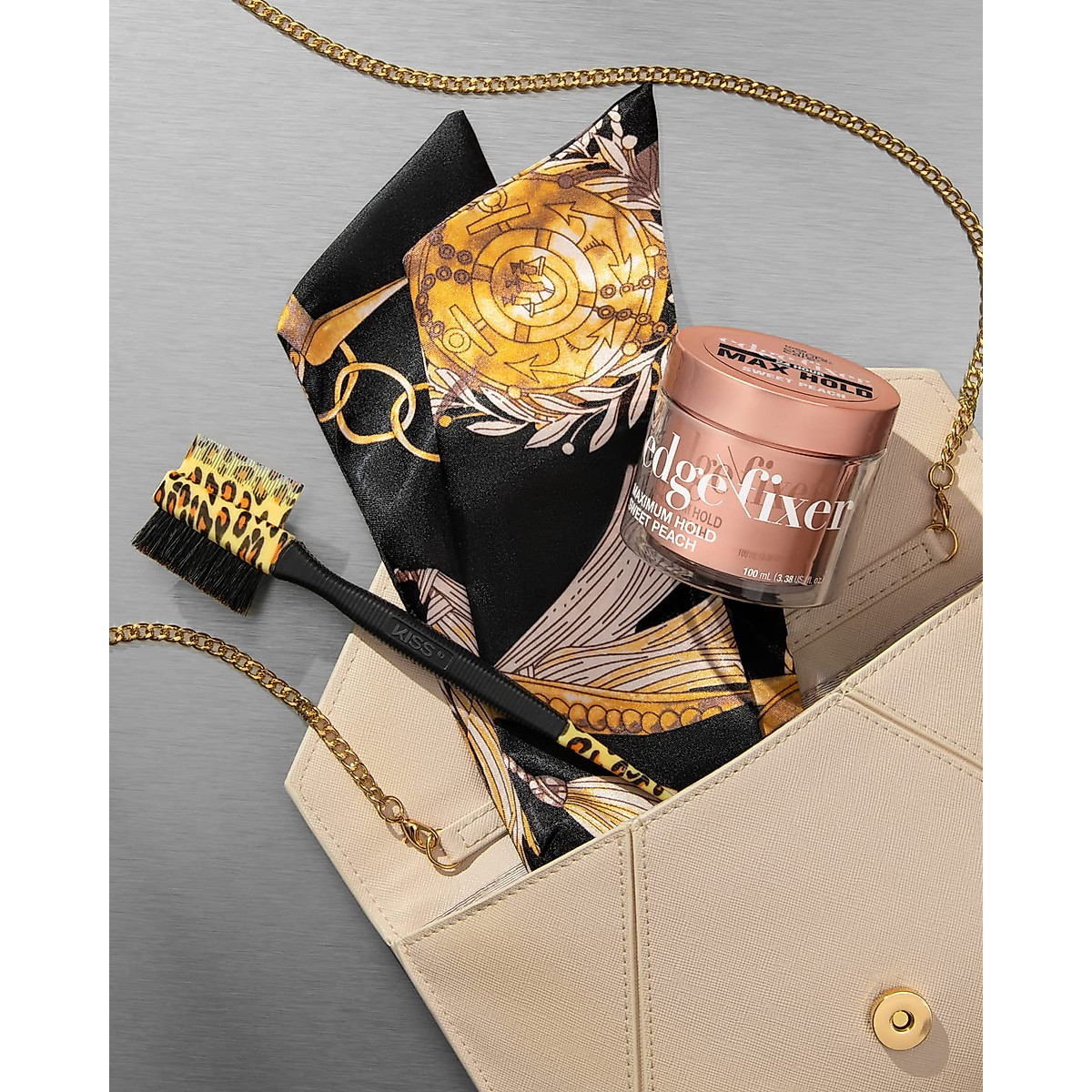 KISS Colors & Care 3-in-1 Professional Edge Styler Plus with Case - Slip-Free Rubber Grip, 100% Boar Bristles, Fine Tooth Comb, Pin Tail Tool, & Protective Case, Versatile & Ultra-Functional, Smooth & Sleek Styling