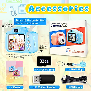 Dylanto Upgrade Kids Selfie Camera, Christmas Birthday Gifts for Age 3-8, Kids Digital Cameras with HD Video,Portable Kids Camera, Toddler Toy for 3 4 5 6 7 8 Year Old Boy with 32GB SD Card (Blue) 1