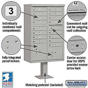 16 A Size Doors, USPS Access Type III Cluster Box Unit, Gray