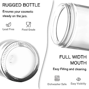 Bumobum 2 oz Glass Jars with Lids, 48 pack Clear Round Small Containers with White Lids, Blank Labels & Inner Liners, Empty Cosmetic Containers for Sample, Powder, Cream, Lotion