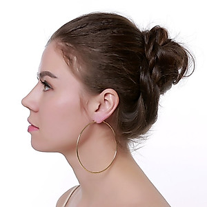 90mm 14K Yellow Gold Plated Fashion Extra Large Big Hoop Earrings For Women Girls Sensitive Ears Dainty Stainless Steel Round Circle Huggie Hoops Hypoallergenic Minimalist Hooped 3.5 Inch Jewelry Gifts