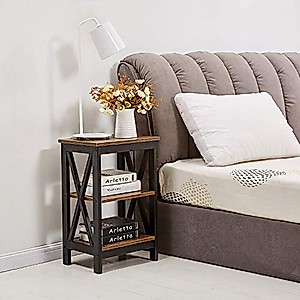 VECELO Versatile Side/End Table with Storage Shelf Nightstands for Living Room,Bedroom Furniture (Set of 2), Shelves, Retro Brown